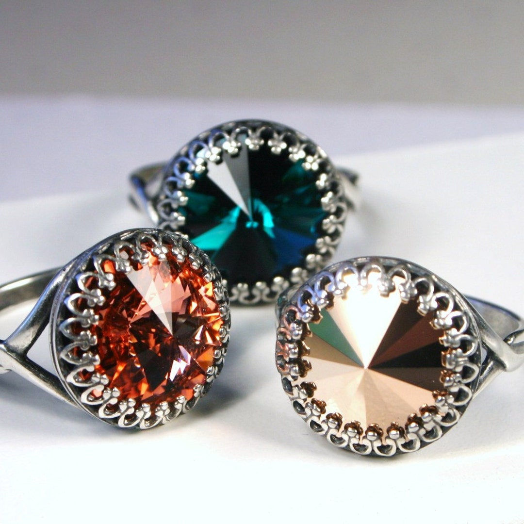 Swarovski Crystal Cocktail Ring Bold Emerald Green Bright Rosaline ...
