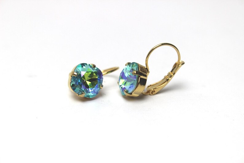 Turquoise Shimmer Crystal Drop Earrings Classic Sparkling Aqua Etsy