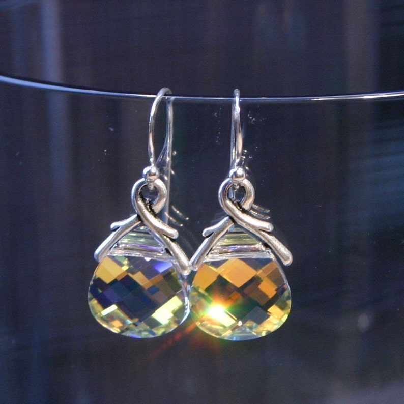Simple Crystal AB Earrings Swarovski Briolette Sterling Silver - Etsy