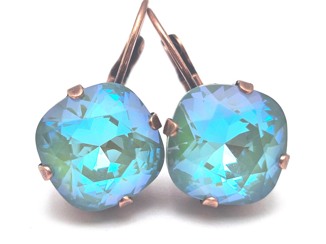 Sage Green Crystal Drop Earrings Classic Sparkling Teal Mint Seafoam ...