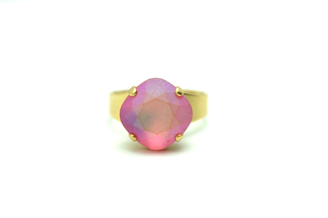 Bight Pink Ring Swarovski Crystal Cocktail Ring Matte Pastel Frosted ...