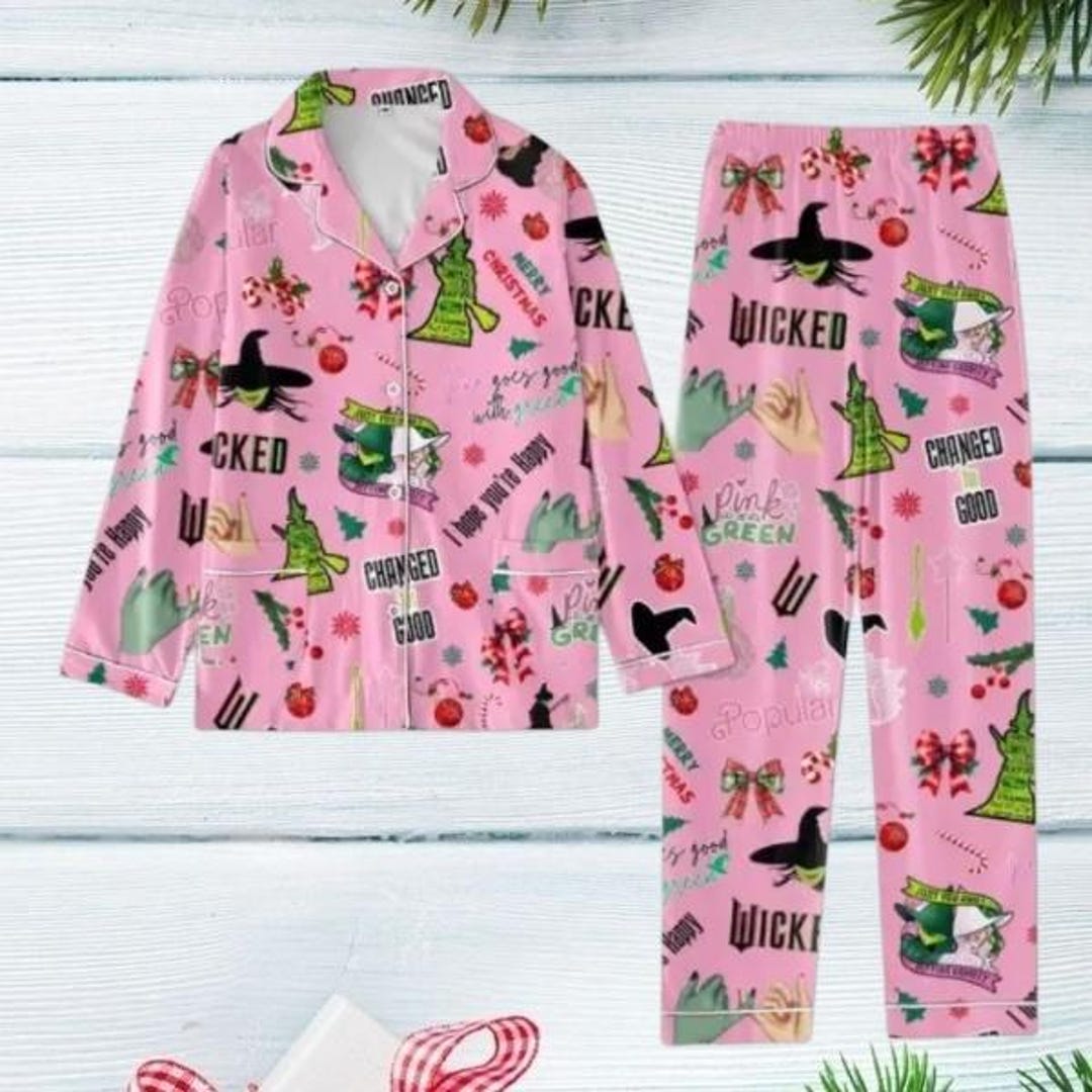 Wicked Change for Good Glitter Pajamas, Witch Pink Green Holiday ...