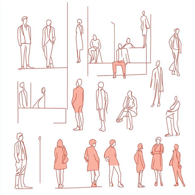 Minimalist Line Drawing of Figures | Contemporary Wall Art - Etsy