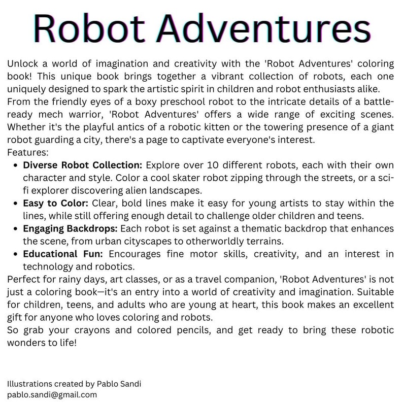 Coloring Book ROBOT ADVENTURES - Etsy