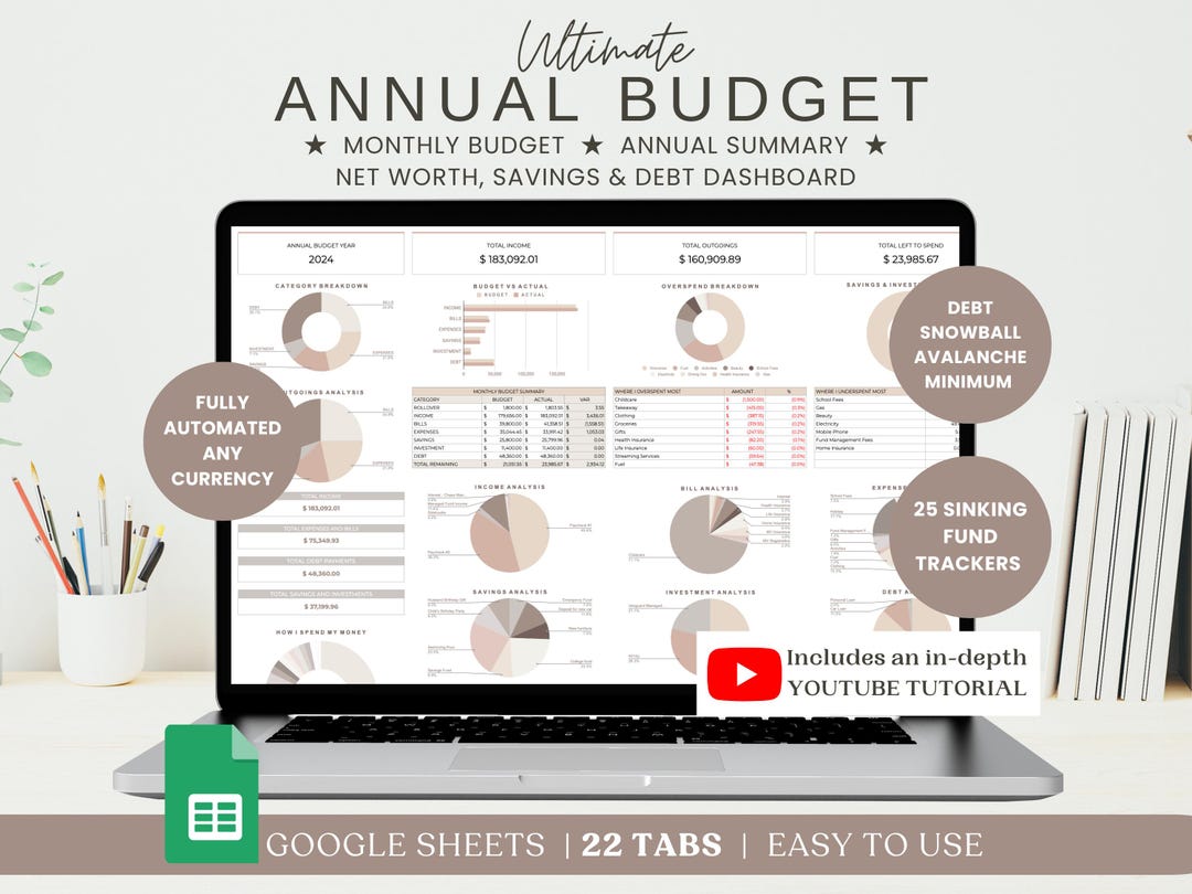 Annual Budget Google Sheets Spreadsheet Monthly Planner Weekly Biweekly ...