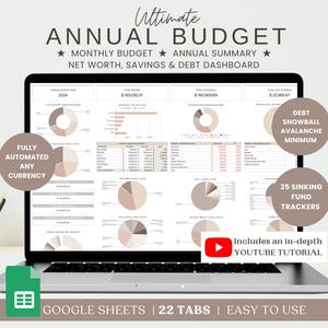 Annual Budget Google Sheets Spreadsheet Monthly Planner Weekly Biweekly ...