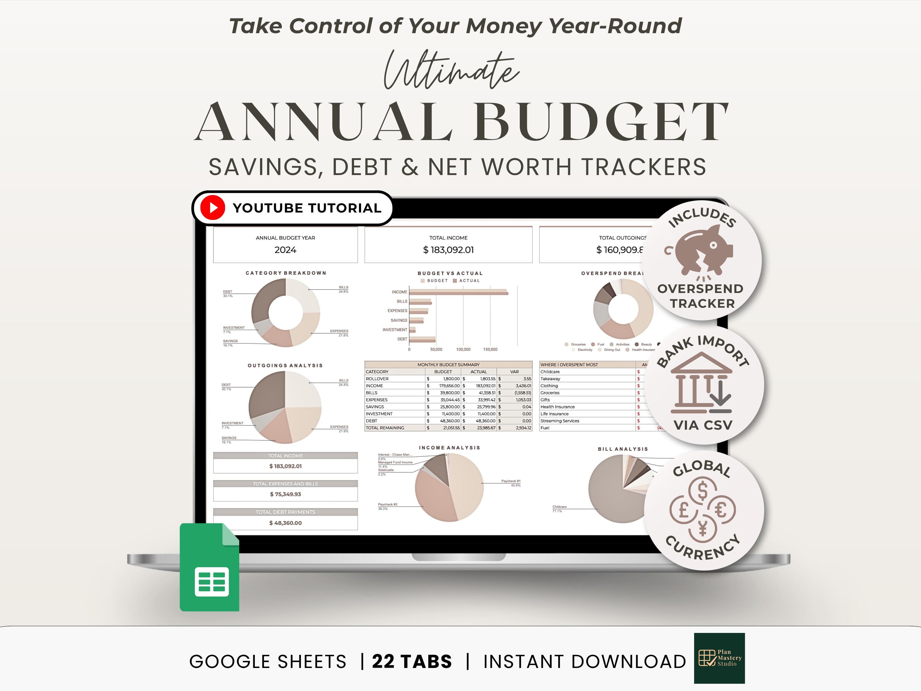 Annual Budget Google Sheets Spreadsheet Monthly Planner Weekly Biweekly ...