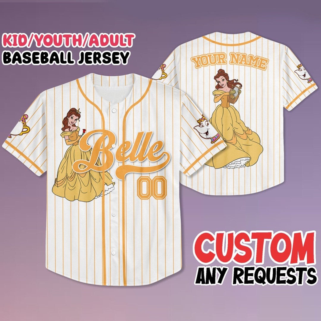 Custom Disney Princess Belle Beauty and the Beast, Baseball Jersey Team ...