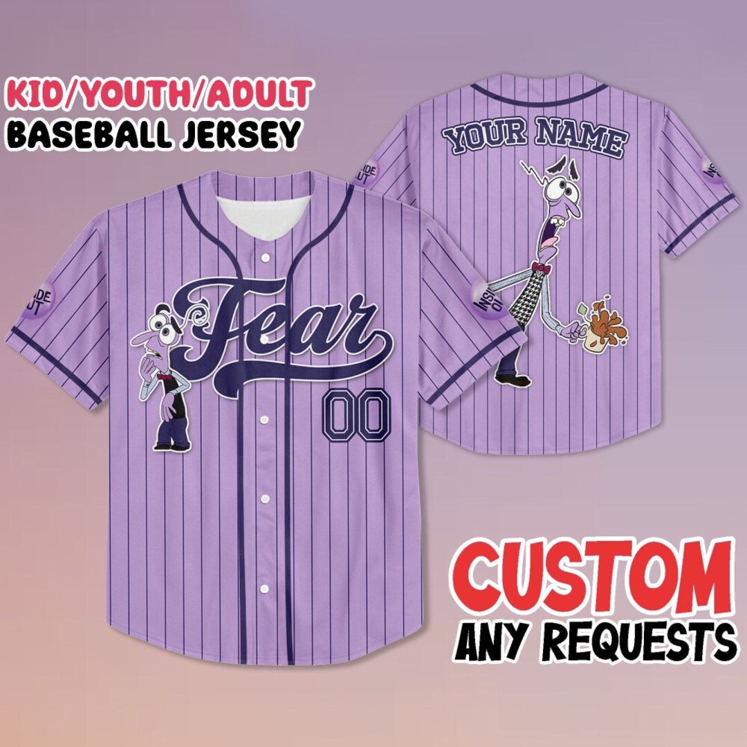 Custom Disney Inside Out Fear Baseball Jersey, Fear Jersey Kids, Custom ...