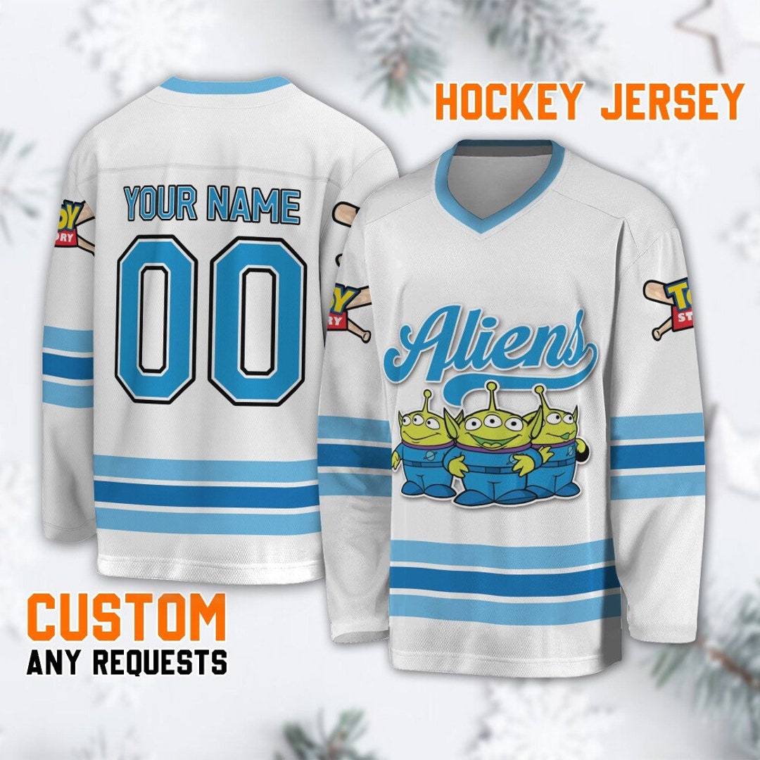Personalized Aliens Pizza Planet Hockey Jersey, Toy Story Alien Shirt ...