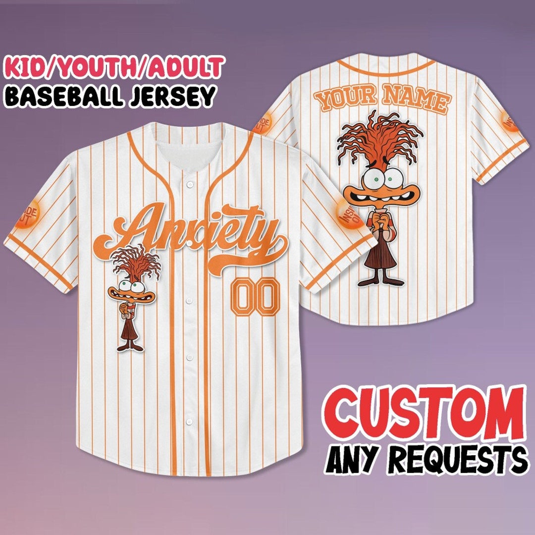 Custom Disney Inside Out Anxiety Simple Baseball, Anxiety Jersey Kids ...