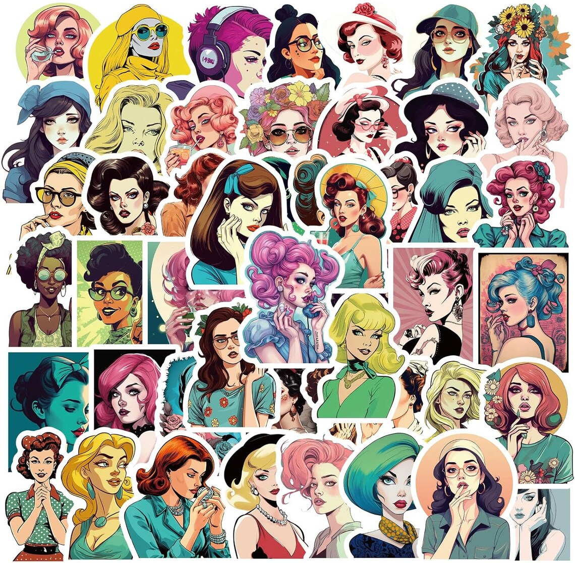 Retro Girls Stickers, Vintage Stickers, People Stickers - Etsy