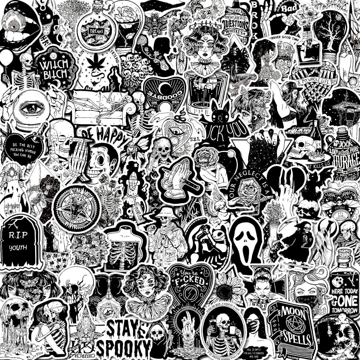 Gothic Style Stickers, Black and White Stickers, Witchcraft Stickers - Etsy
