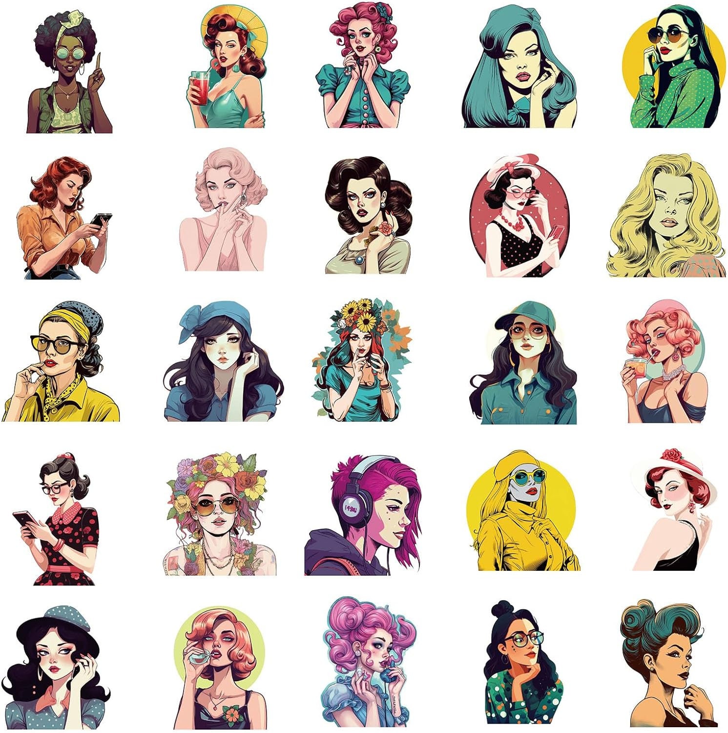 Retro Girls Stickers, Vintage Stickers, People Stickers - Etsy