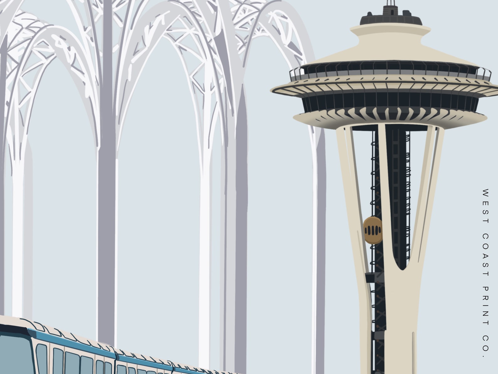 Seattle Art, Space Needle, Monorail, Art Print, Washington State Art ...