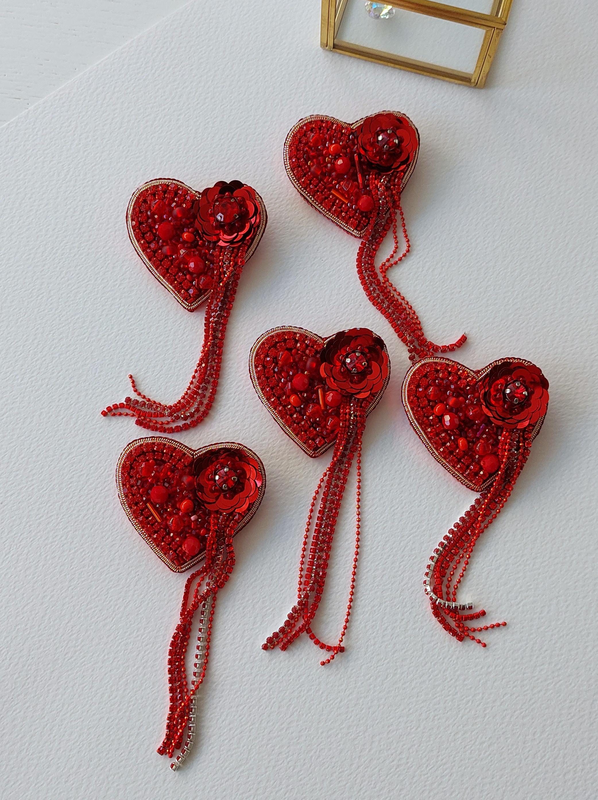 Heart Embroidery Brooch Pin: Red Beaded Accessory - Etsy