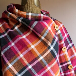 Rust and Burgundy Fall Plaid Button Wrap Shawl Scarf, Brushed Cotton ...