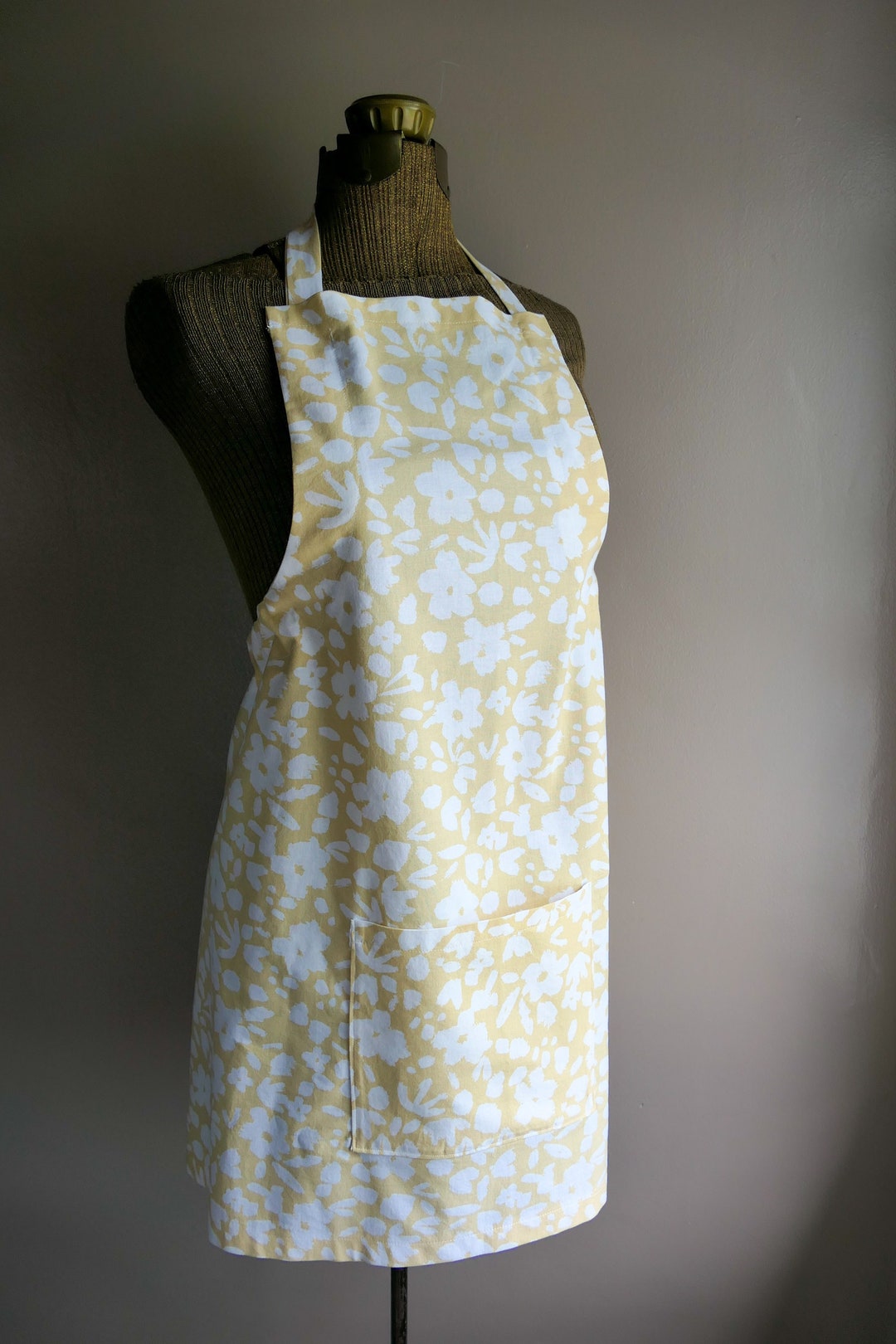 Organic Cotton Apron, Flower Apron, Ladies Apron, White Floral Apron ...