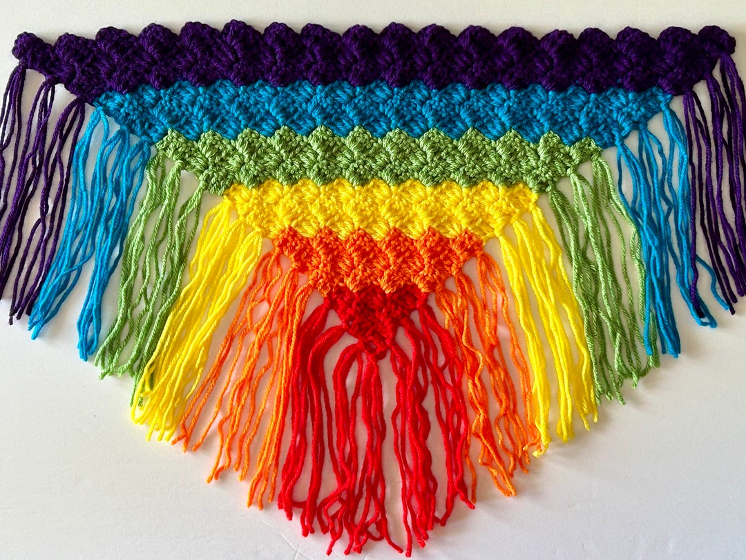 Rainbow Banner With Fringe, Bright Crochet Wall Hanging, Rainbow Decor ...