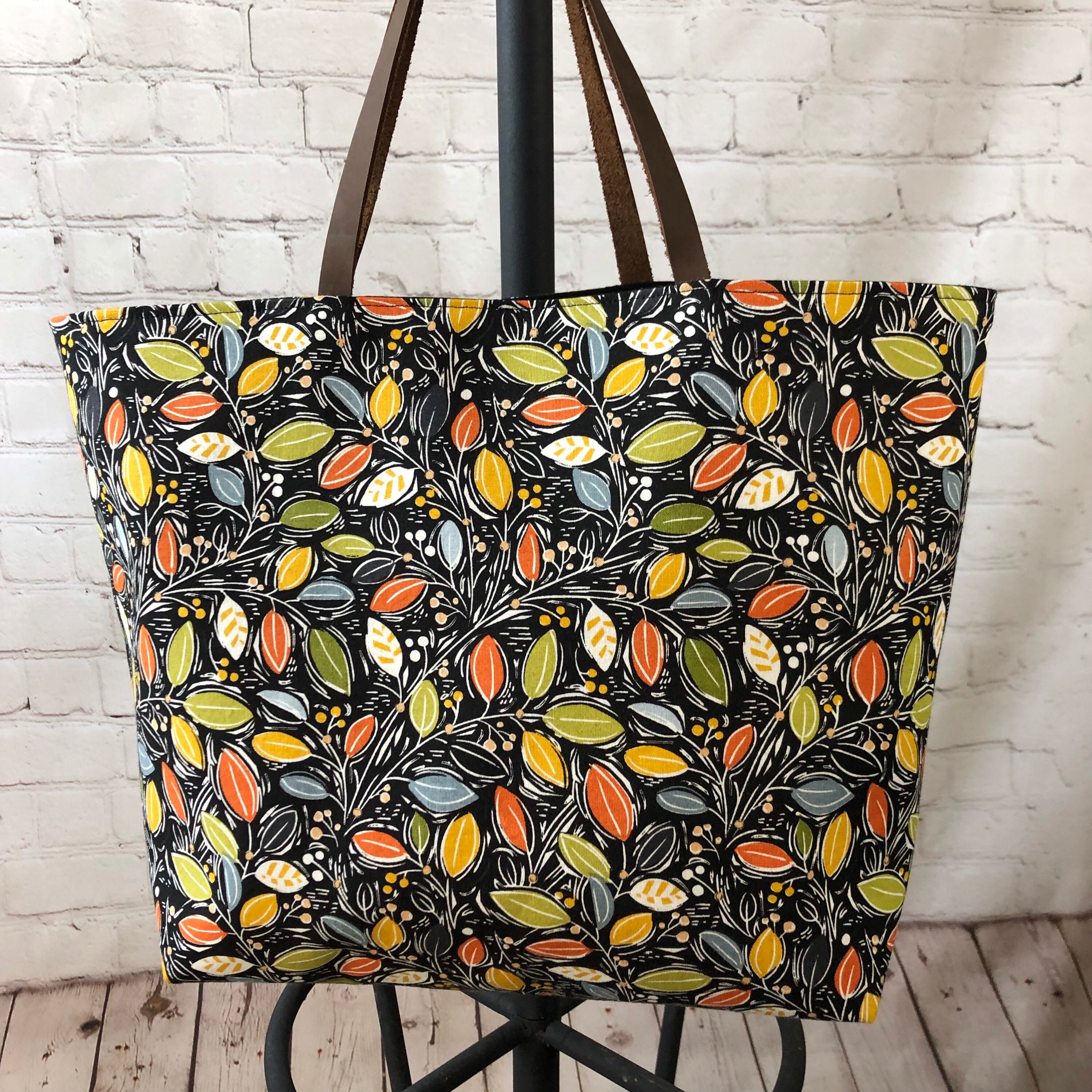 Autumn Leaves Tote Bag Fall Leaves with Black Lining Brown | Etsy