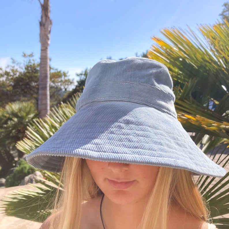 Blue Bucket Hat, Wide Brim Beach Hat for Women, Boho Summer Hat, Beach ...