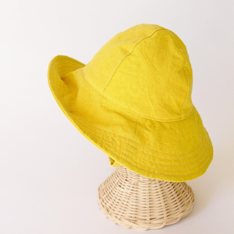 Yellow Baby Sun Hat, Wide Brim Linen Hat for Toddlers and Kids, Chin ...