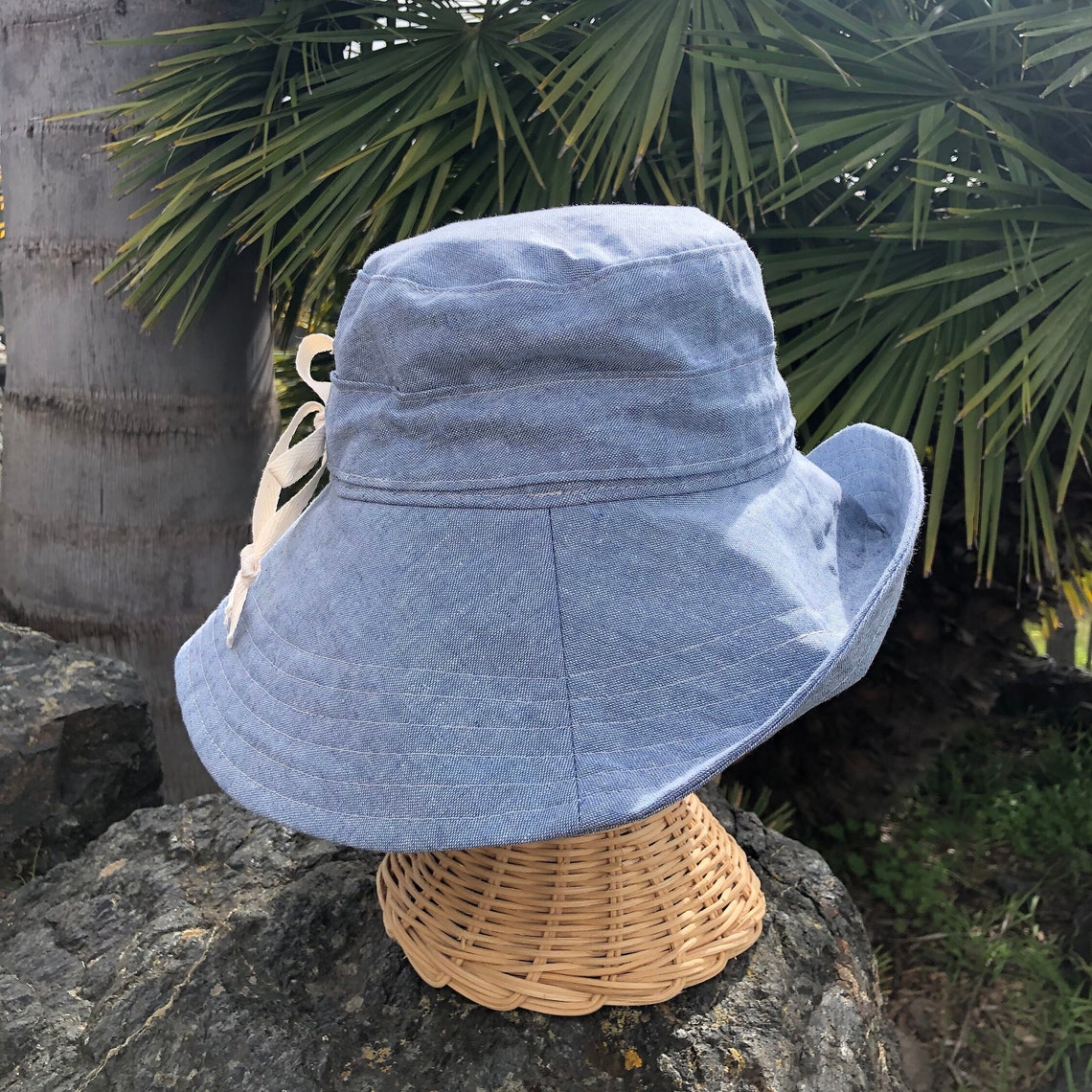 Linen Sun Hat, Casual Beach Style, Gift for Beach Mom, Adjustable Fit ...
