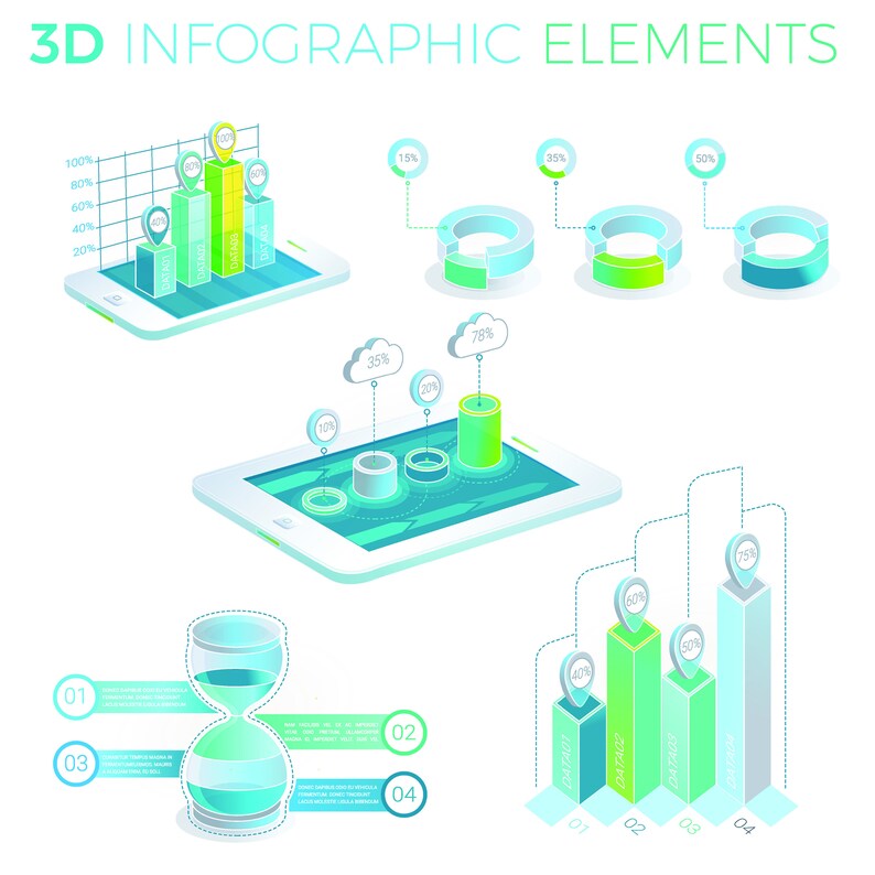 3D Infographics Modern Business Elements Collection EPS File ...