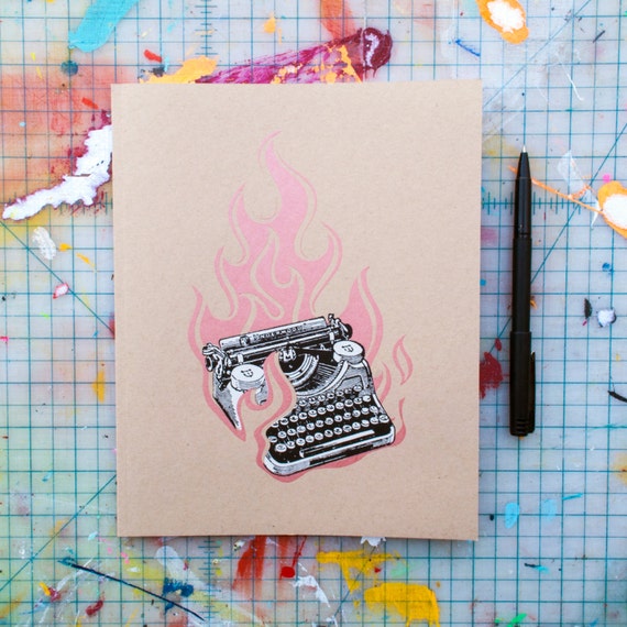 Flaming Typewriter JTY-01 Screen Printed Journal With Lined | Etsy