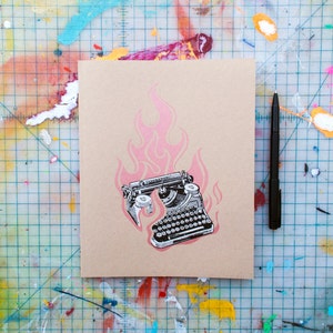 Flaming Typewriter (JTY-01) Screen Printed Journal With Lined Pages ...
