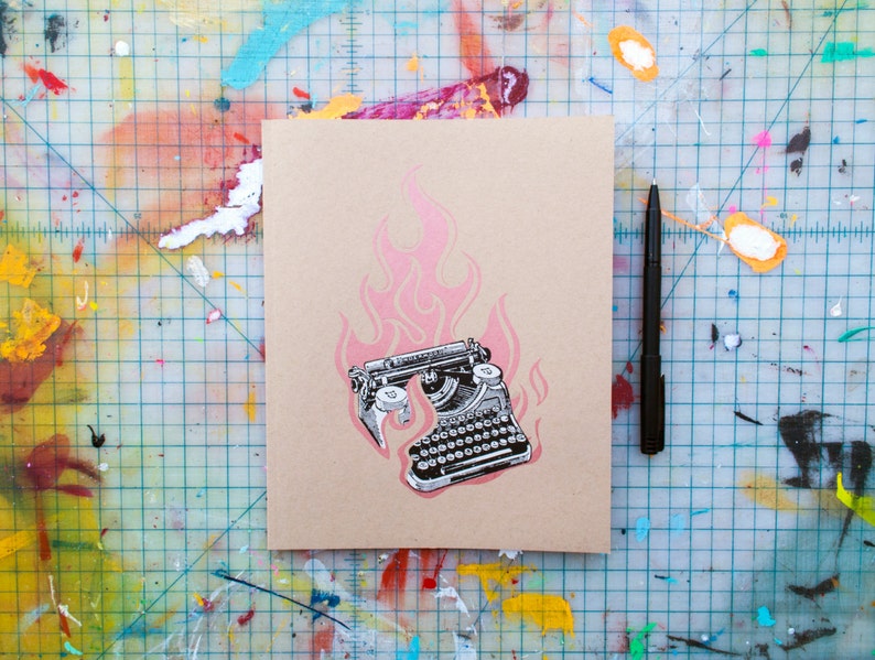 Flaming Typewriter (JTY-01) Screen Printed Journal With Lined Pages ...