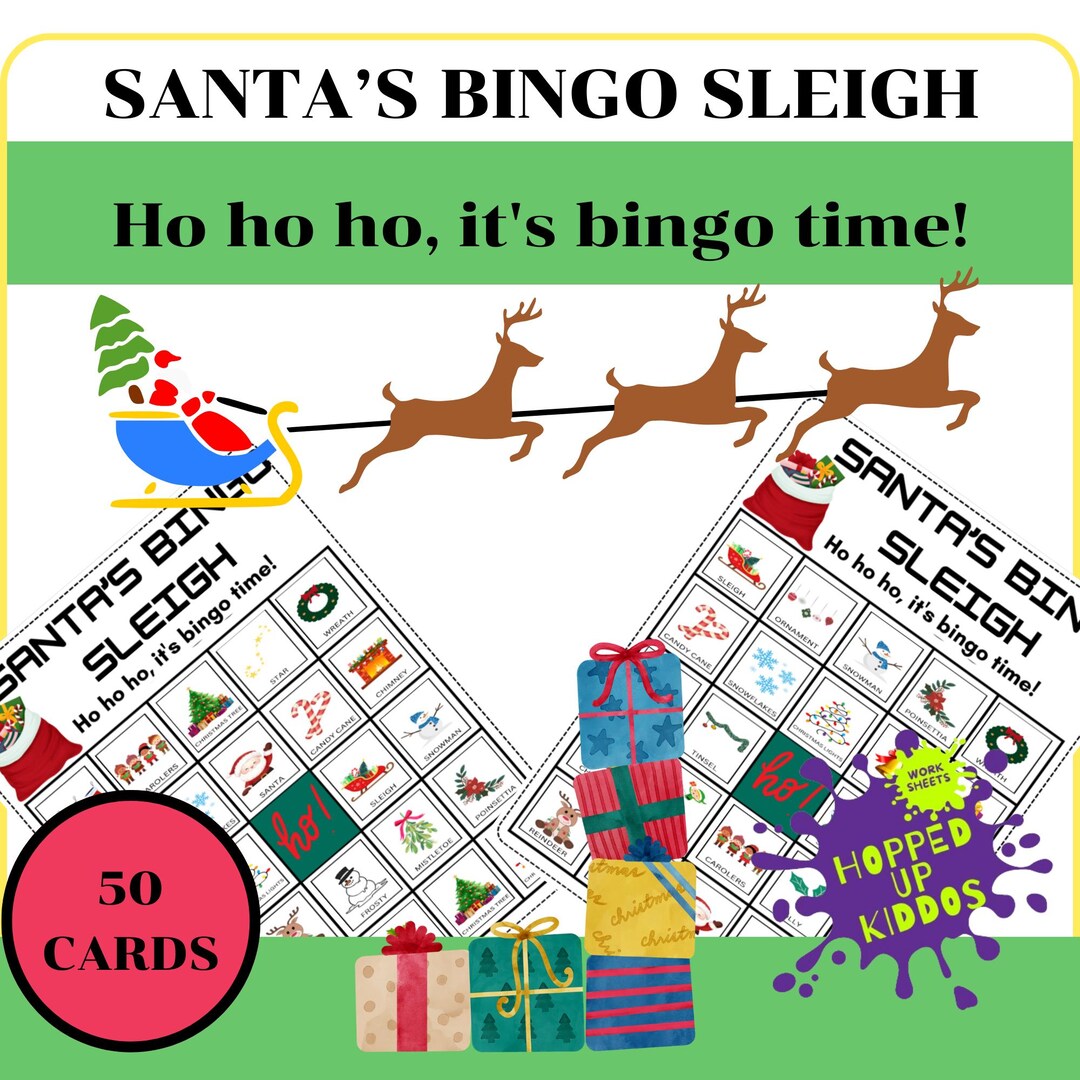 Santa’s Bingo Sleigh | 50 Printable Christmas Bingo Pages | Festive 5x5 ...