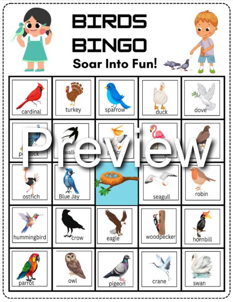 Bird Bingo Cards: Printable Bingo Cards, Colorful Bingo Set, 50 Cards ...