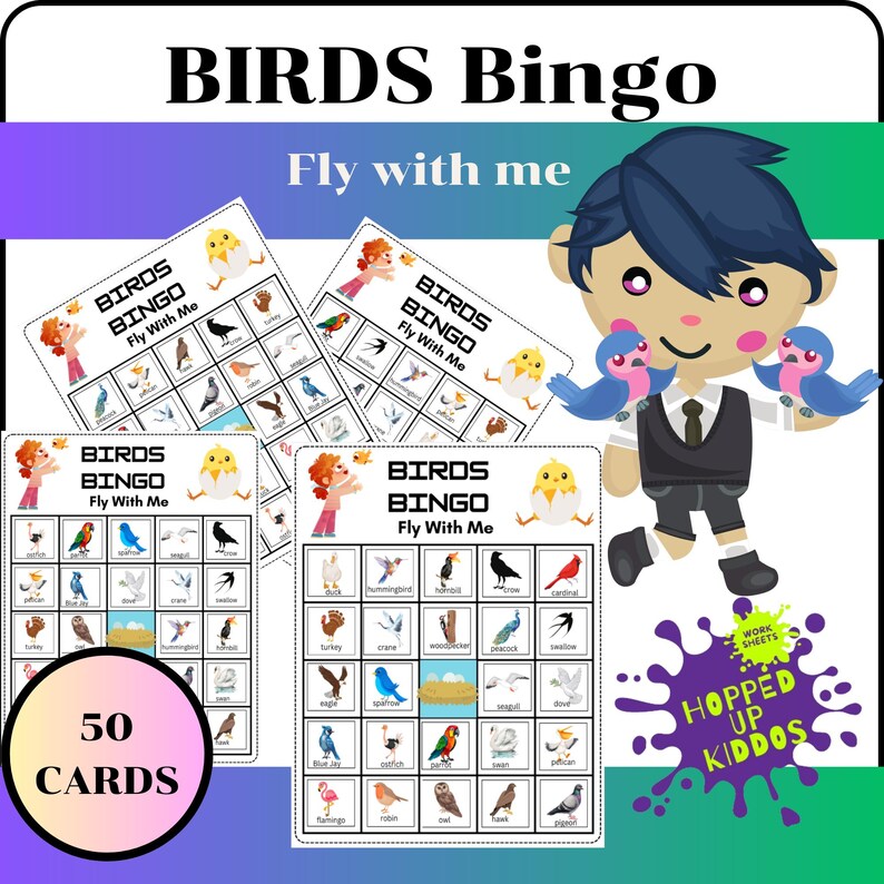 Birds Bingo Game Printable - 50 Cards | Fun Learning for Kids | Bird ...