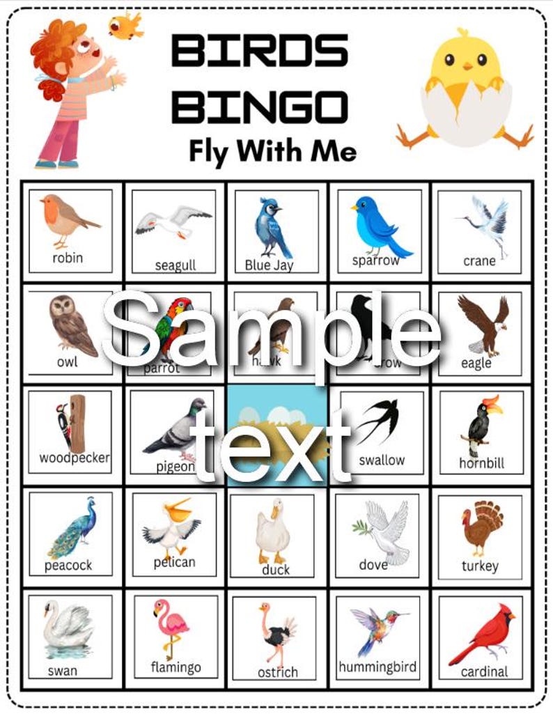 Birds Bingo Game Printable - 50 Cards | Fun Learning for Kids | Bird ...