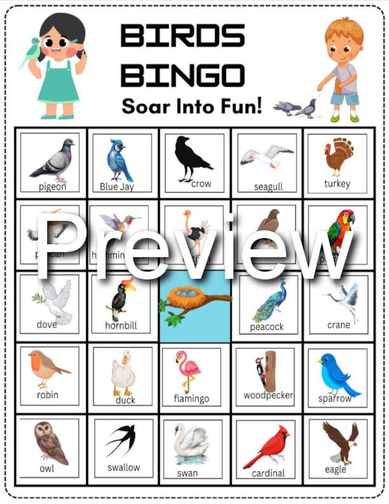 Bird Bingo Game: 50 Printable Cards, Classroom Activity (PDF) - Etsy