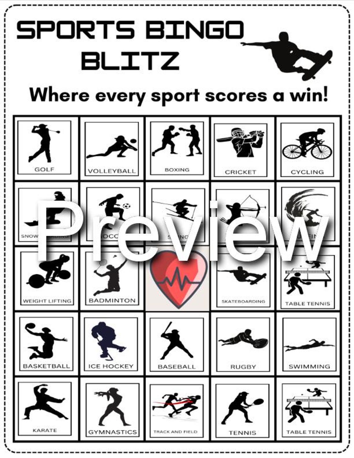 Sports Shadow Bingo Game: Kids Educational Activity (printable PDF) - Etsy