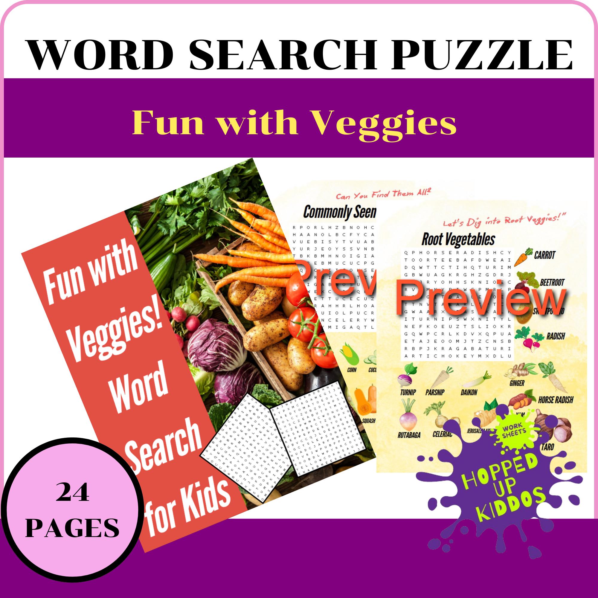 Vegetable Word Search Puzzle Book for Kids | 17 Fun Pages + Answer Key ...