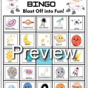 50 Planet Bingo Game Prefilled Cards - Blast off Into Fun!, PDF ...