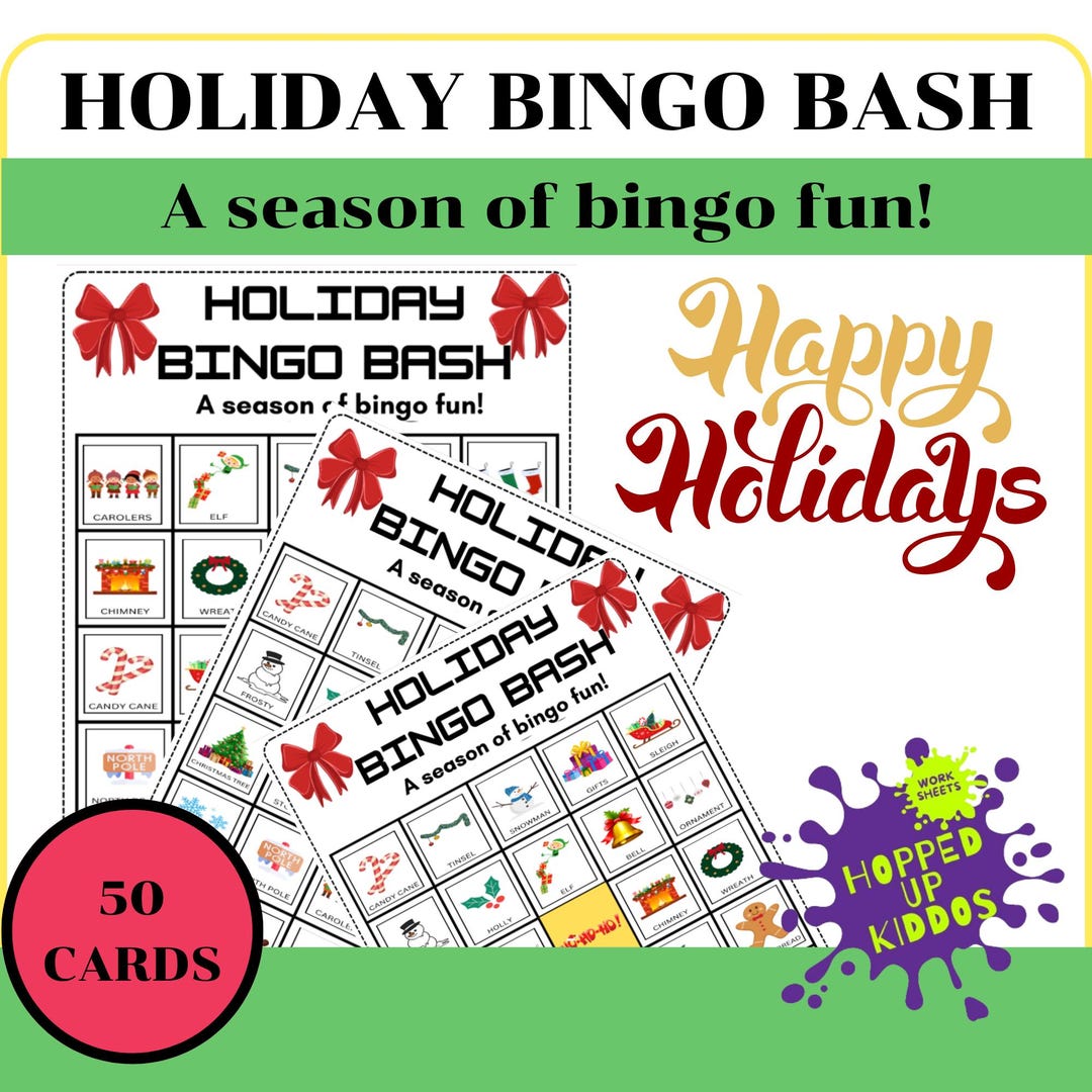 Holiday Bingo Bash | 50-page Printable Christmas Game | Fun 5x5 Bingo ...