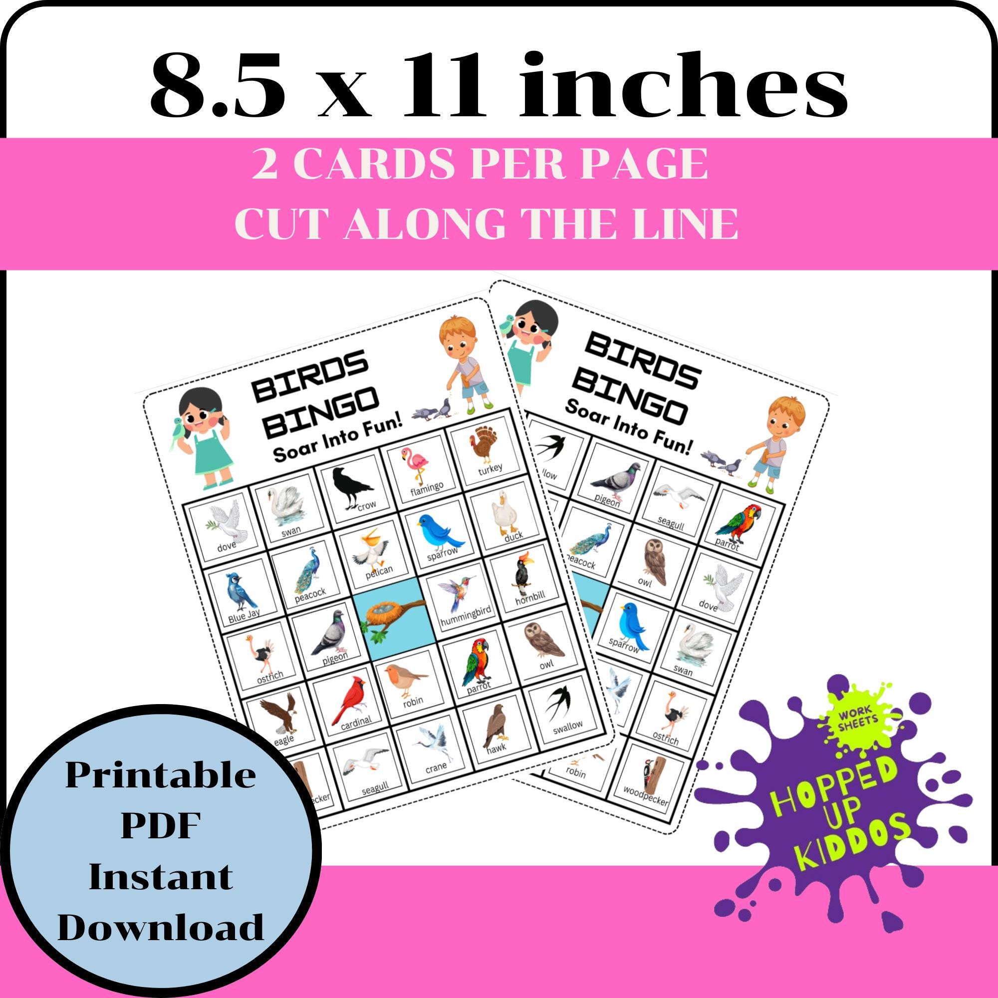 Bird Bingo Cards: Printable Bingo Cards, Colorful Bingo Set, 50 Cards ...