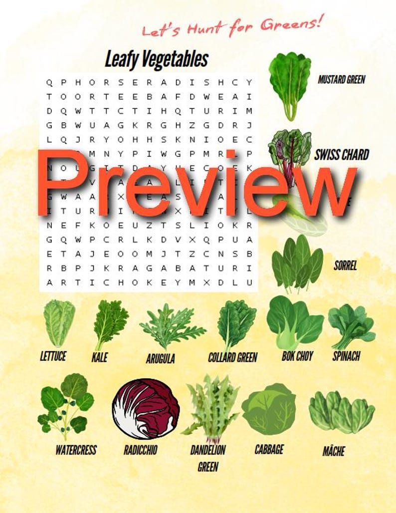 Vegetable Word Search Puzzle Book for Kids | Printable Activity (ages 6 ...