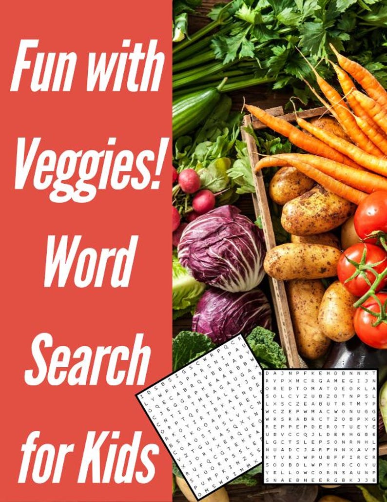 Vegetable Word Search Puzzle Book for Kids | 17 Fun Pages + Answer Key ...