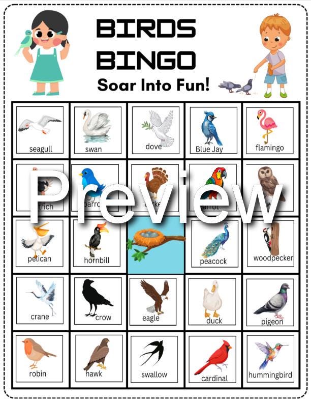 Bird Bingo Cards: Printable Bingo Cards, Colorful Bingo Set, 50 Cards ...