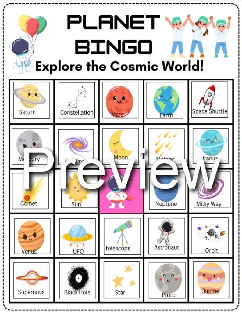 Planet Bingo Game - 50 Prefilled Cards, Classroom Educational (PDF ...
