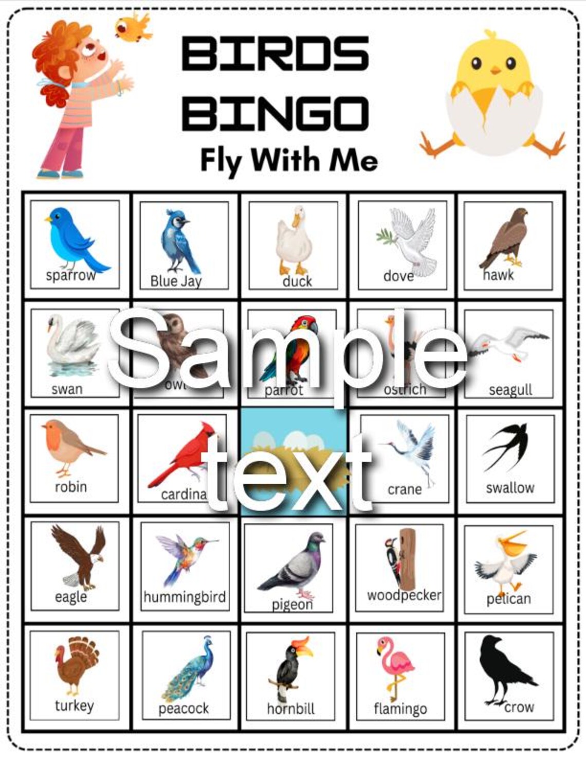 Birds Bingo Game Printable - 50 Cards | Fun Learning for Kids | Bird ...