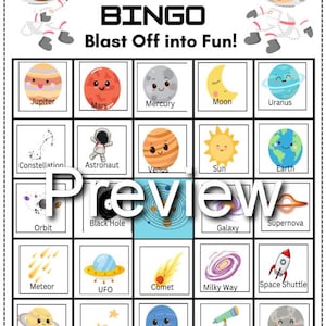 Planet Bingo Game - 50 Printable Cards, Space Theme (PDF) - Etsy