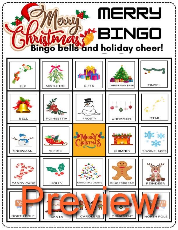 Merry Bingo Game | 50 Printable Pages of Christmas Fun | 5x5 Bingo ...