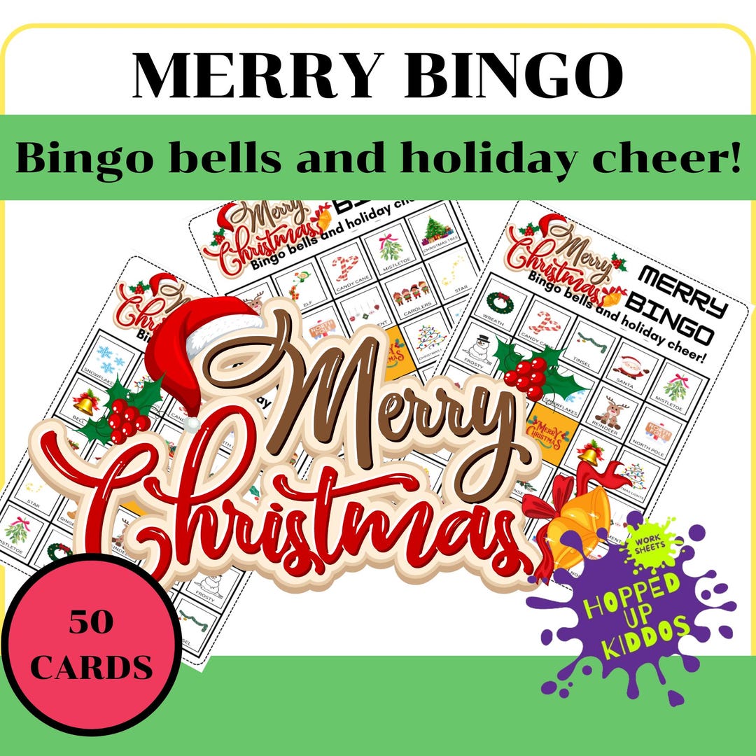 Merry Bingo Game | 50 Printable Pages of Christmas Fun | 5x5 Bingo ...
