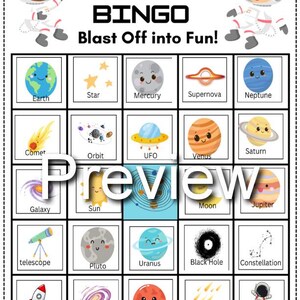 Planet Bingo Game - 50 Printable Cards, Space Theme (PDF) - Etsy